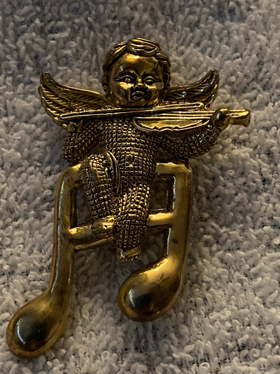 Vintage Cherub Playing Violin on Music Note Pin / Brooch Gold Plated - Etsy