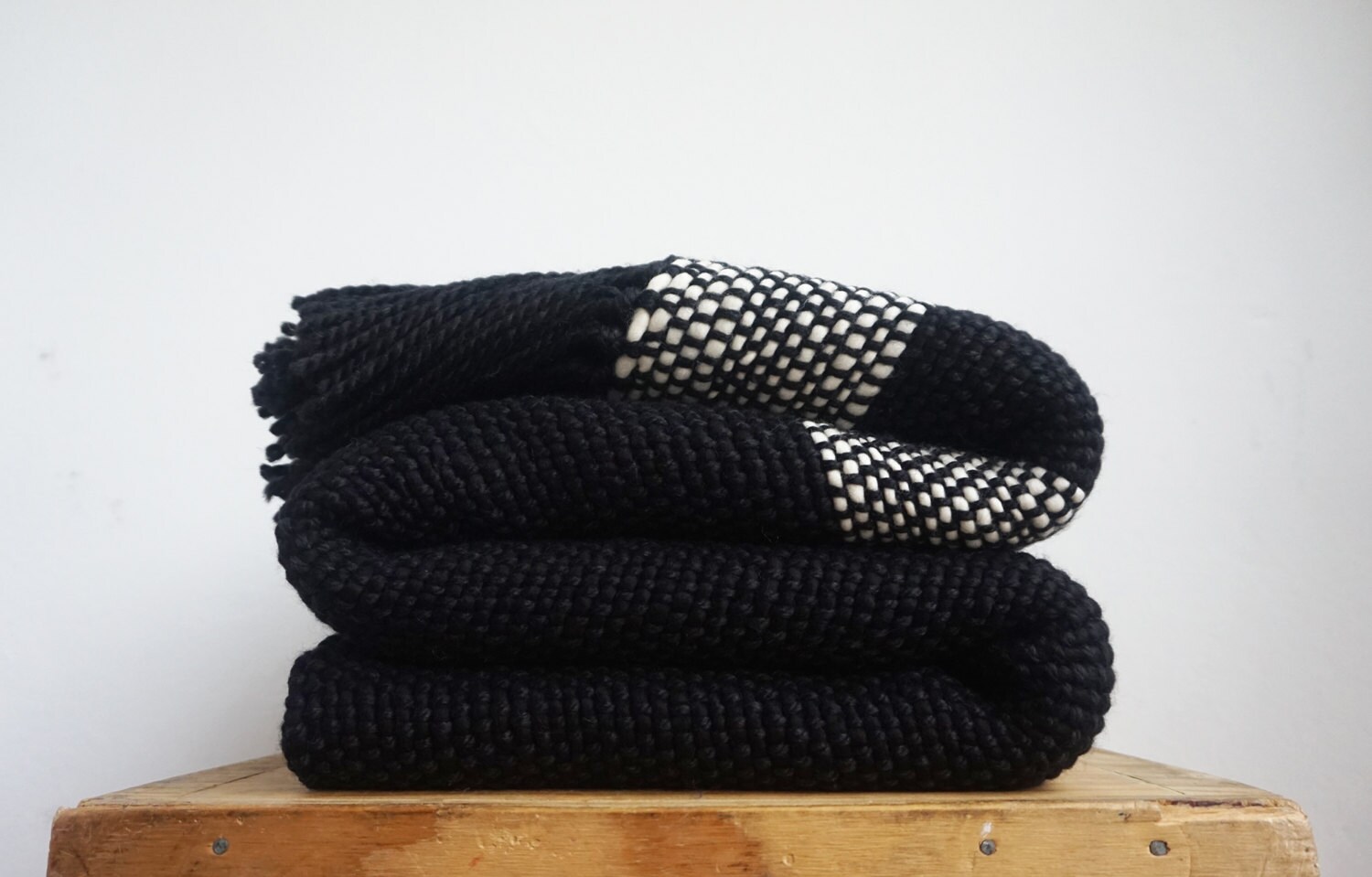 Modern farmhouse woven blanket Travel white and black throw | Etsy