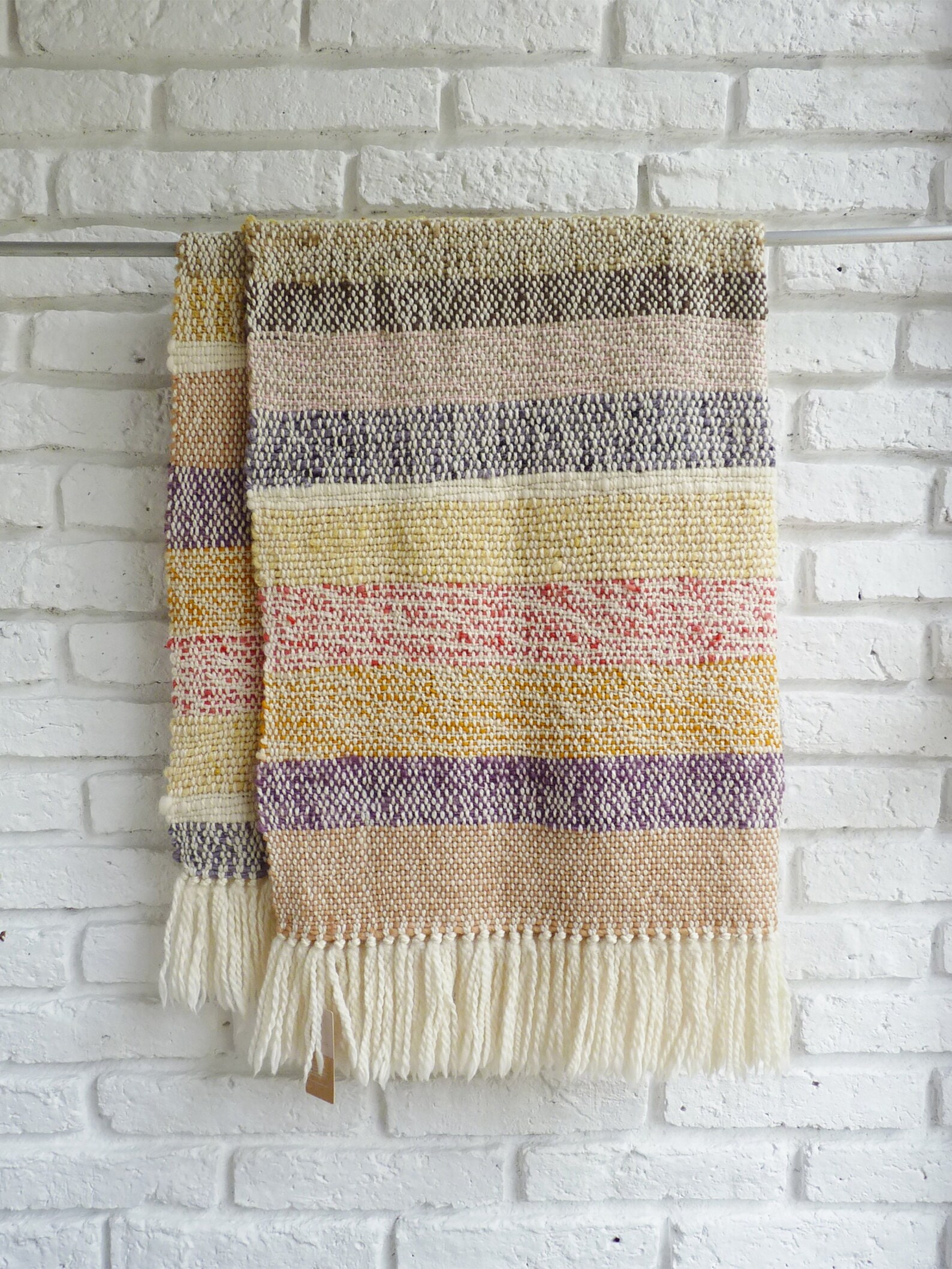 Colorful Striped Throw, Handmade Knit Blanket, Chunky Merino Wool Woven ...