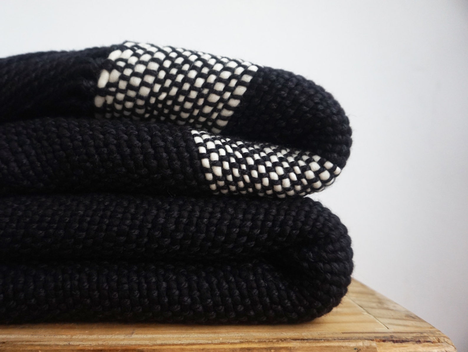 Modern farmhouse woven blanket Travel white and black throw | Etsy