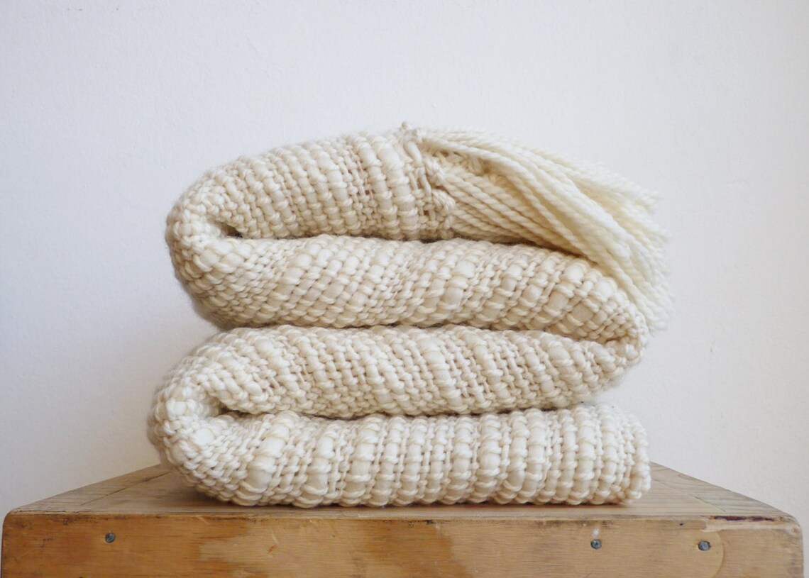 Merino Wool Chunky Throw Natural Organic Textured off White - Etsy UK