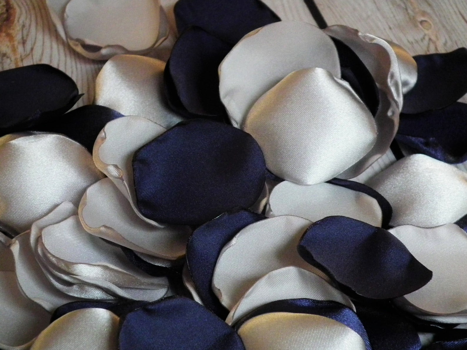 Navy and Silver Satin Rose Petals Blend Artificial Blue and - Etsy