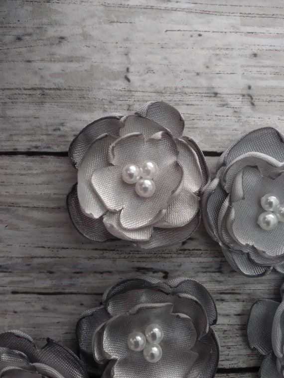 1 Inch Pewter and Silver Colored Satin Flower Embellishments | Etsy