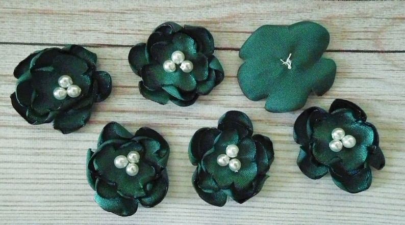 1 Inch Dark Green Satin Flower Embellishments | Etsy