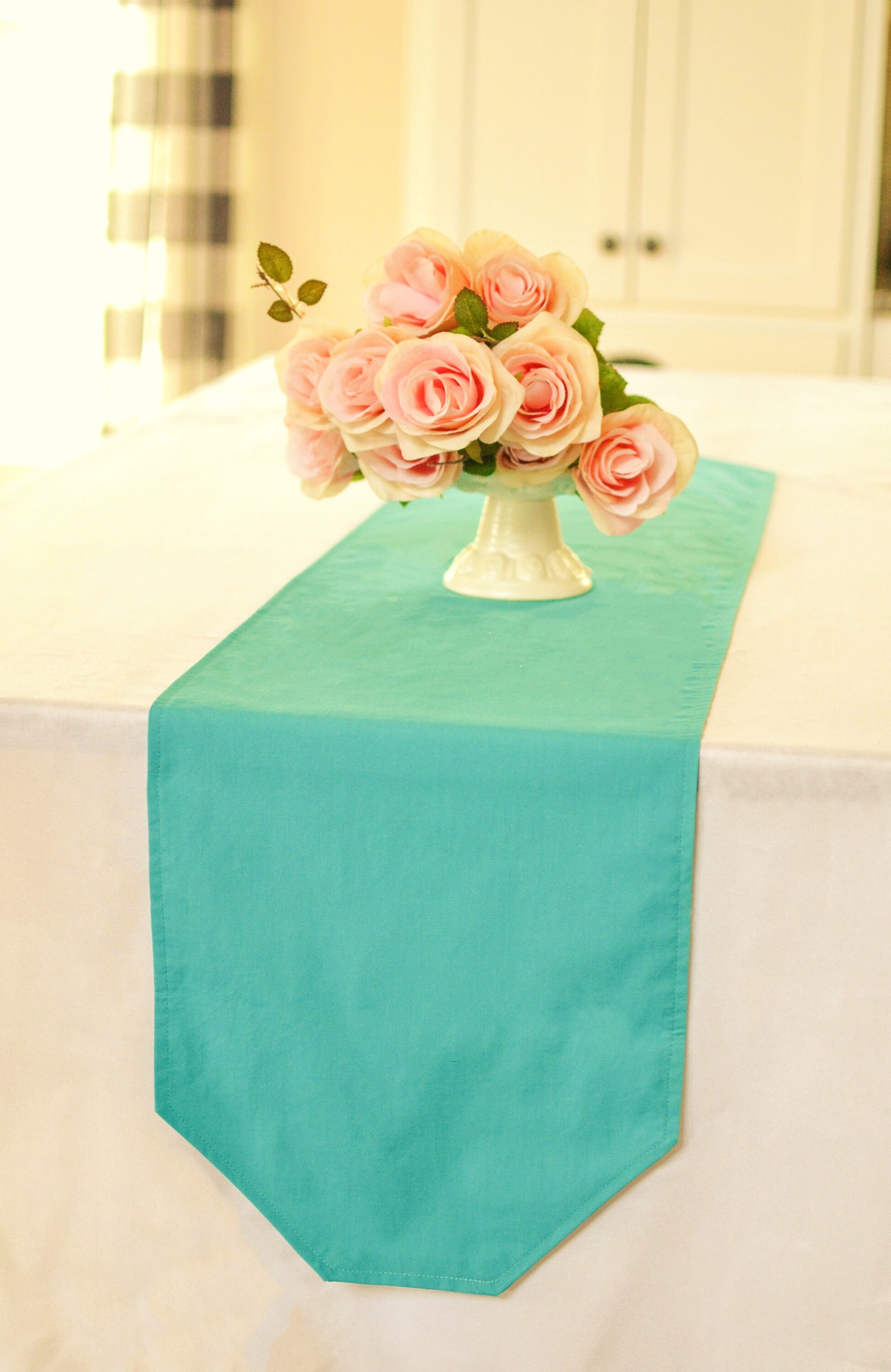 Solid turquoise table runner blue green banquet table decor | Etsy