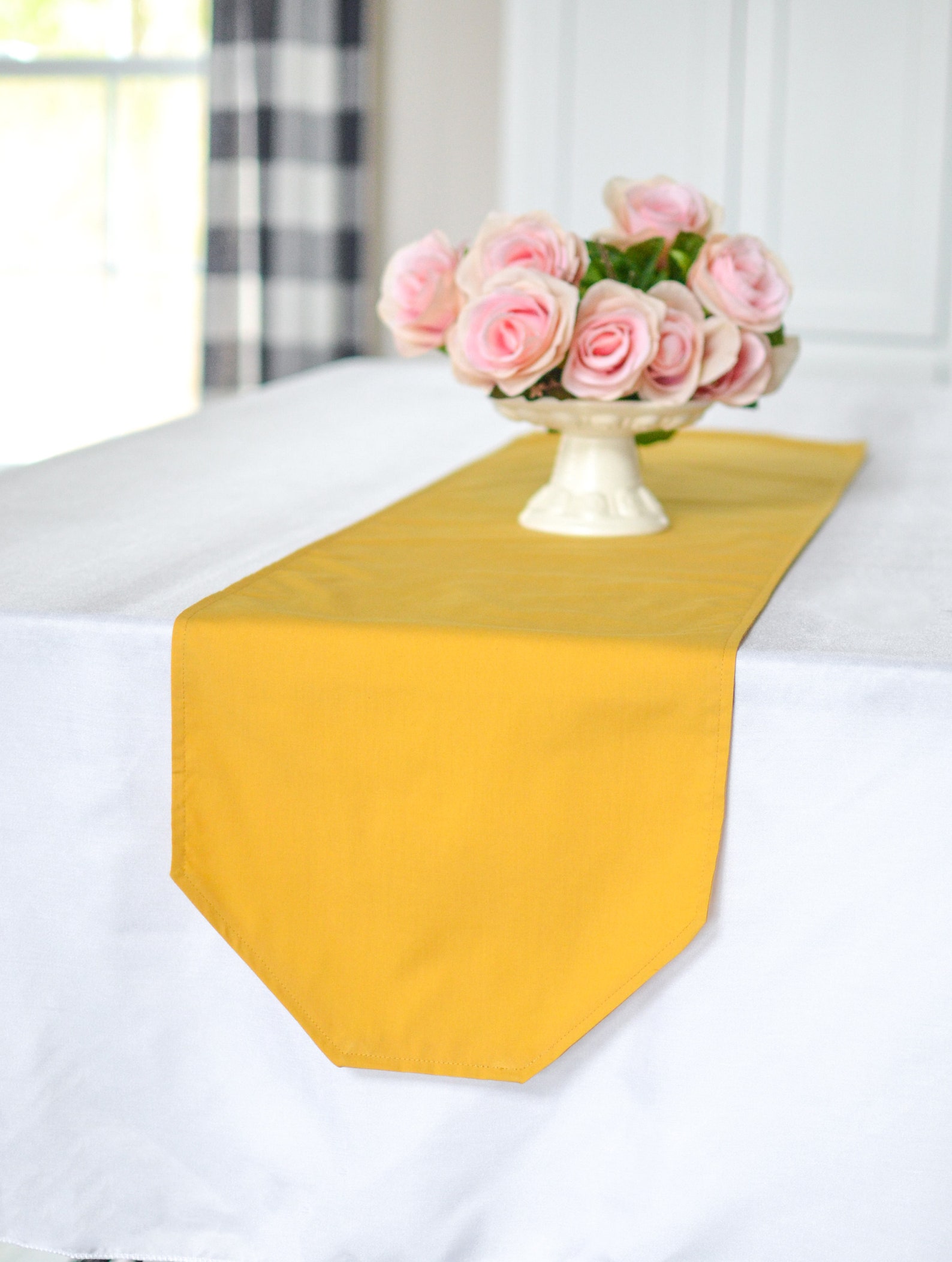 Solid gold table runner mustard yellow dining room decor | Etsy