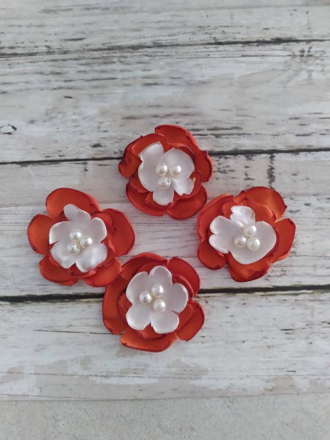 1 Inch Ivory and Terracotta Satin Flower Embellishments - Etsy