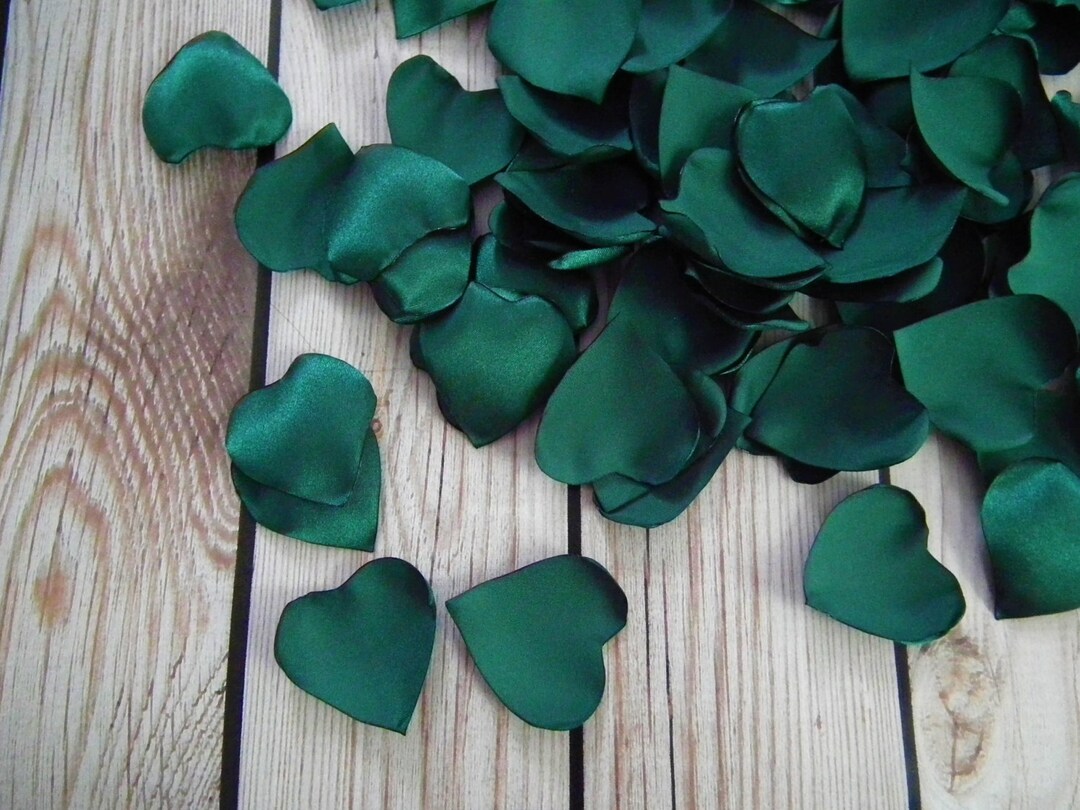 Heart Shaped Dark Green Satin Rose Petals, Emerald Jewel Toned Flower ...
