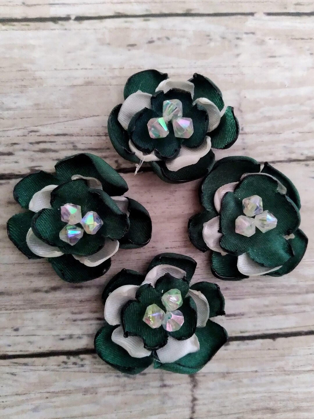 1 Inch Dark Green and Ivory Satin Flower Embellishments - Etsy