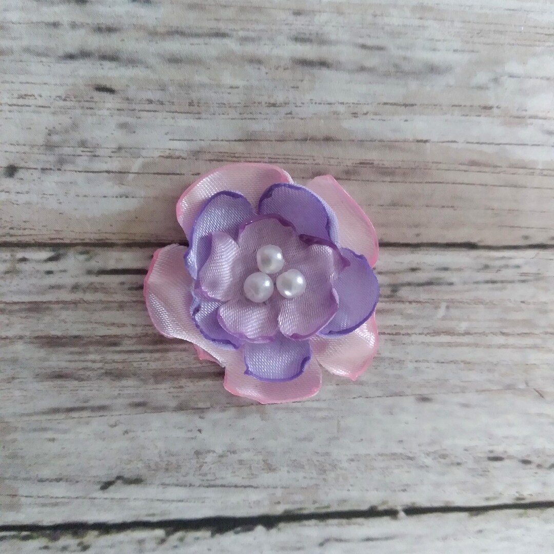 1 Inch Periwinkle and Pink Satin Flower Embellishment With Faux Pearl ...