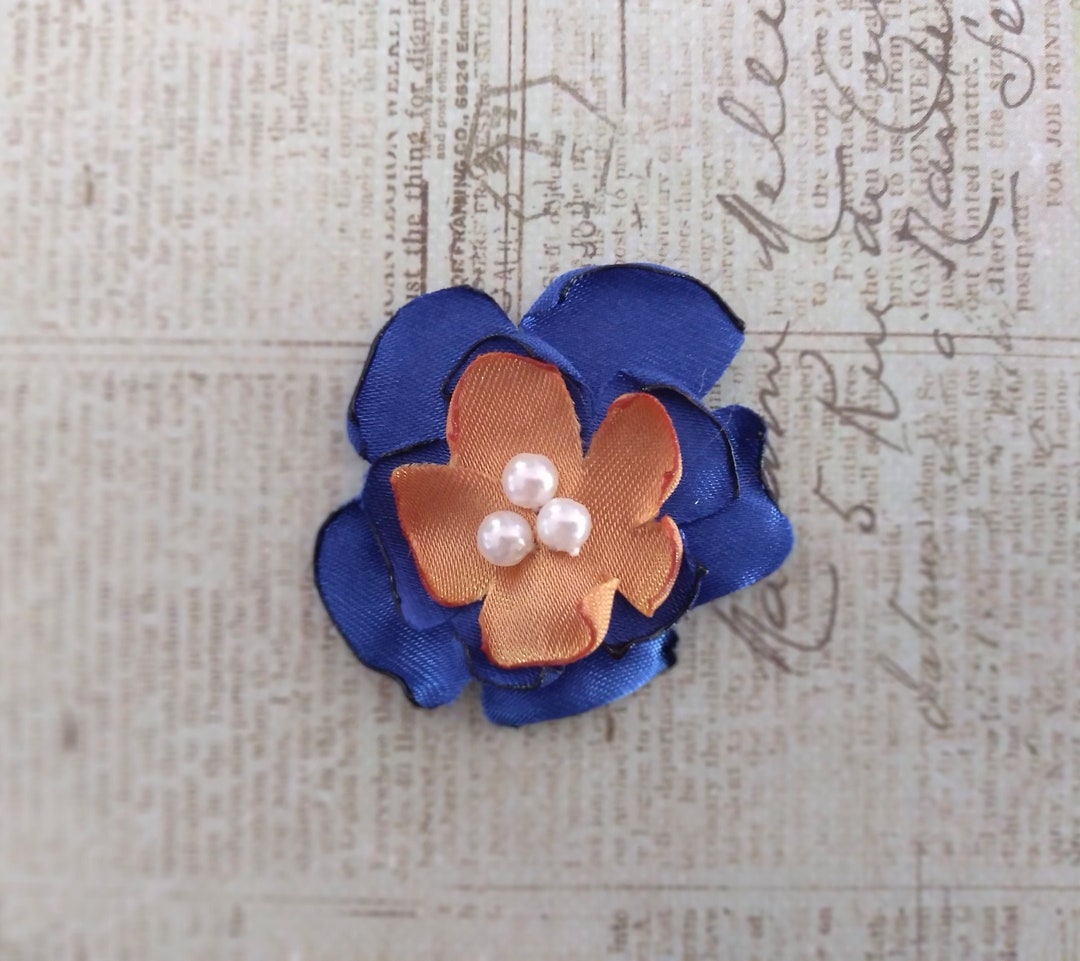 1 Inch Antique Gold and Royal Blue Satin Flower Embellishments, With ...