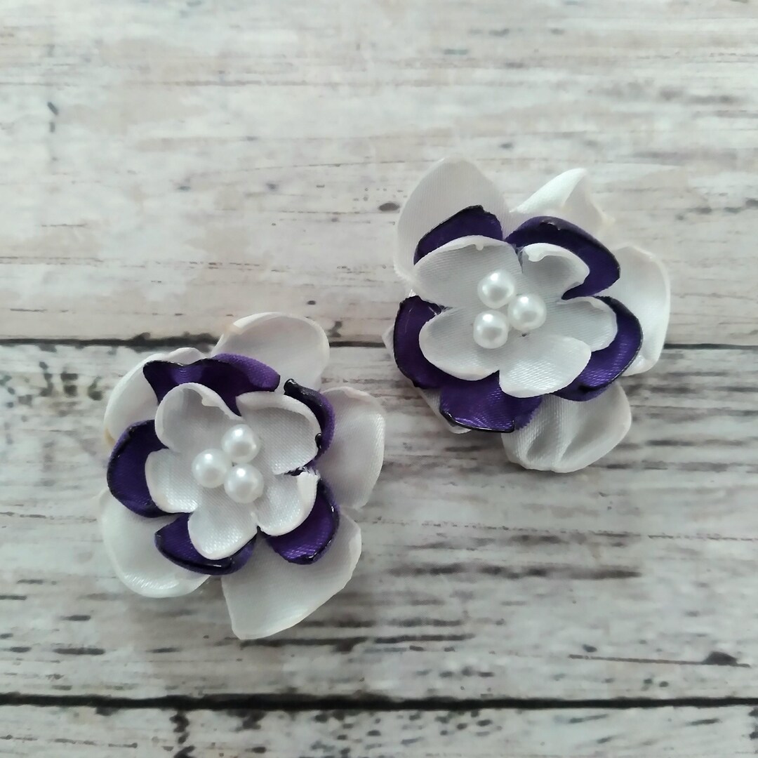 Handmade Ivory & Purple Satin Flower Embellishments: Faux Pearl Center ...