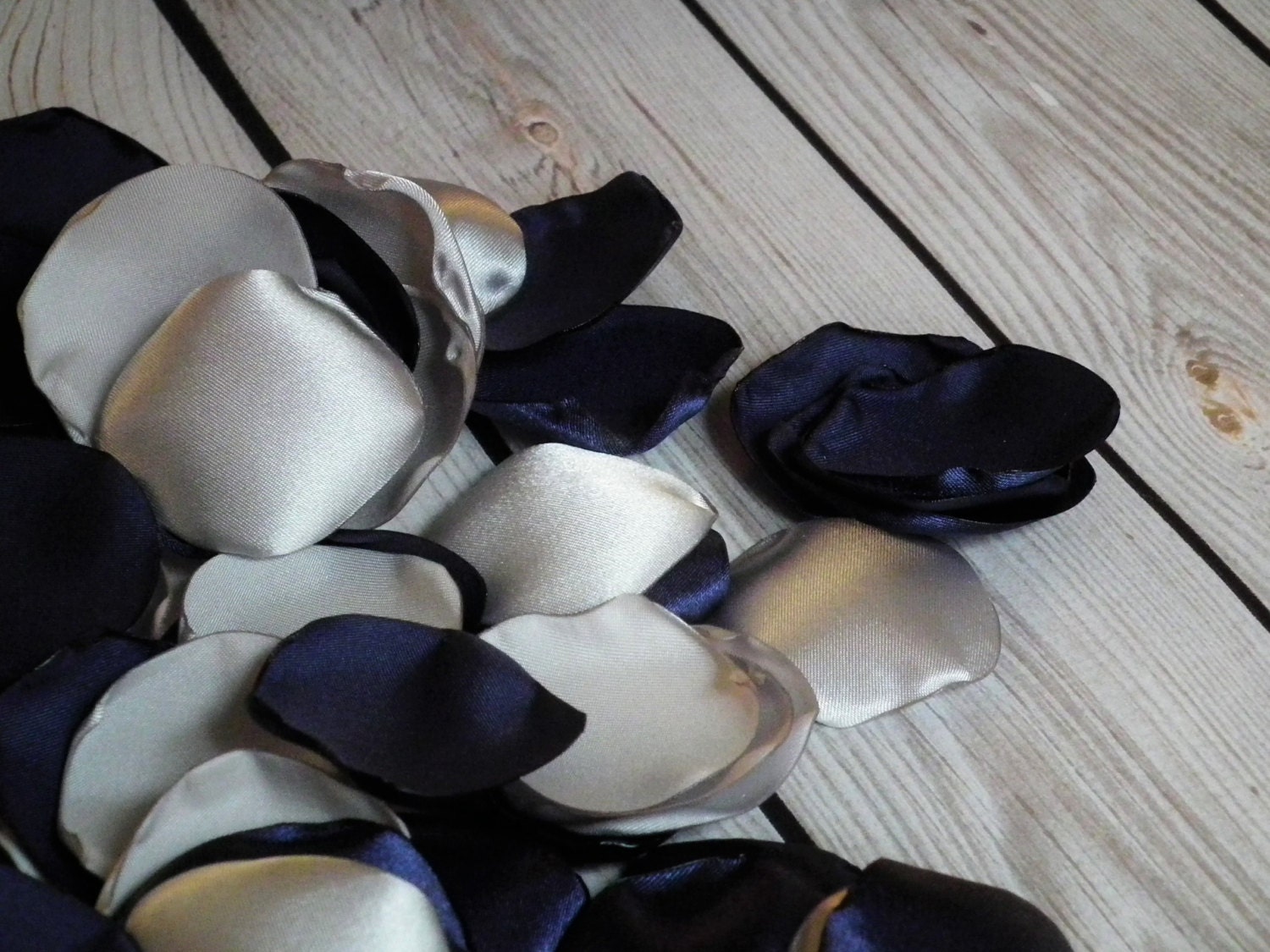 Navy and Silver Satin Rose Petals Blend Artificial Blue and - Etsy