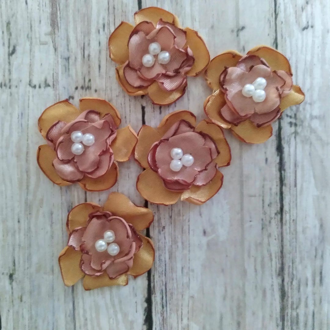 1 Inch Antique Gold and Rose Gold Colored Satin Flower Embellishments ...