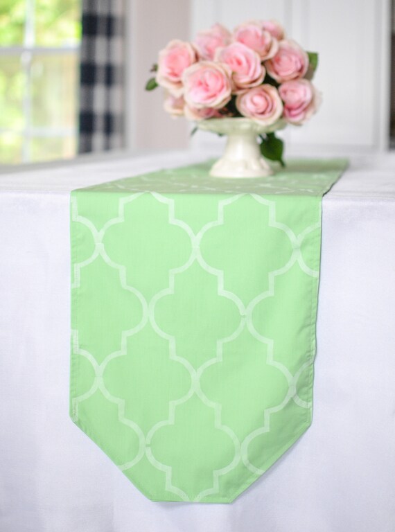 Moroccan Style Mint Green Table Runner With Hand Stenciled - Etsy