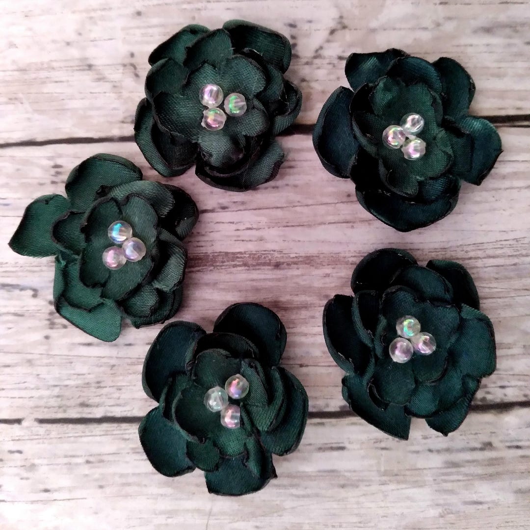 1 Inch Dark Green Satin Flower Embellishments - Etsy