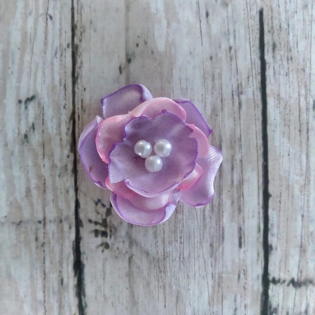 1 Inch Periwinkle and Pink Satin Flower Embellishment With Faux Pearl ...