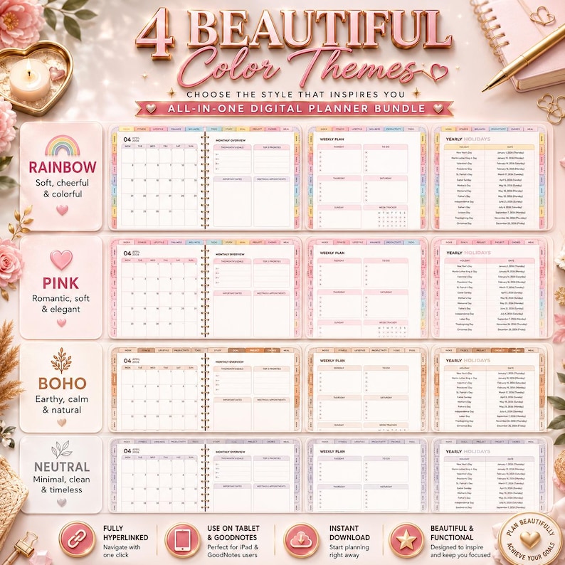 All-in-one Digital Planner 2026, 2027, 2028 Digital Planner, Digital ...