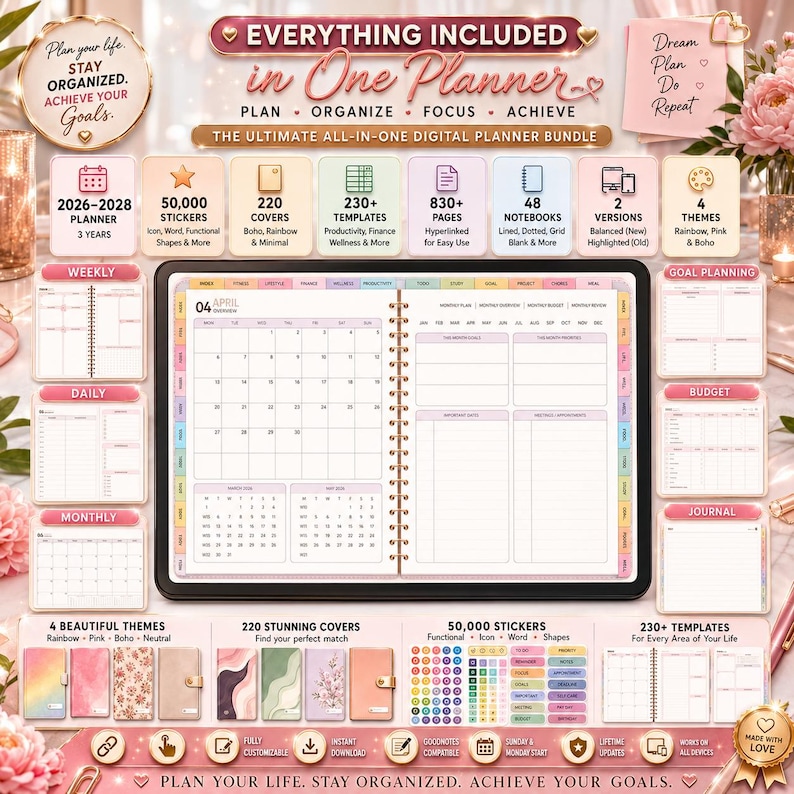All-in-one Digital Planner 2026, 2027, 2028 Digital Planner, Digital ...