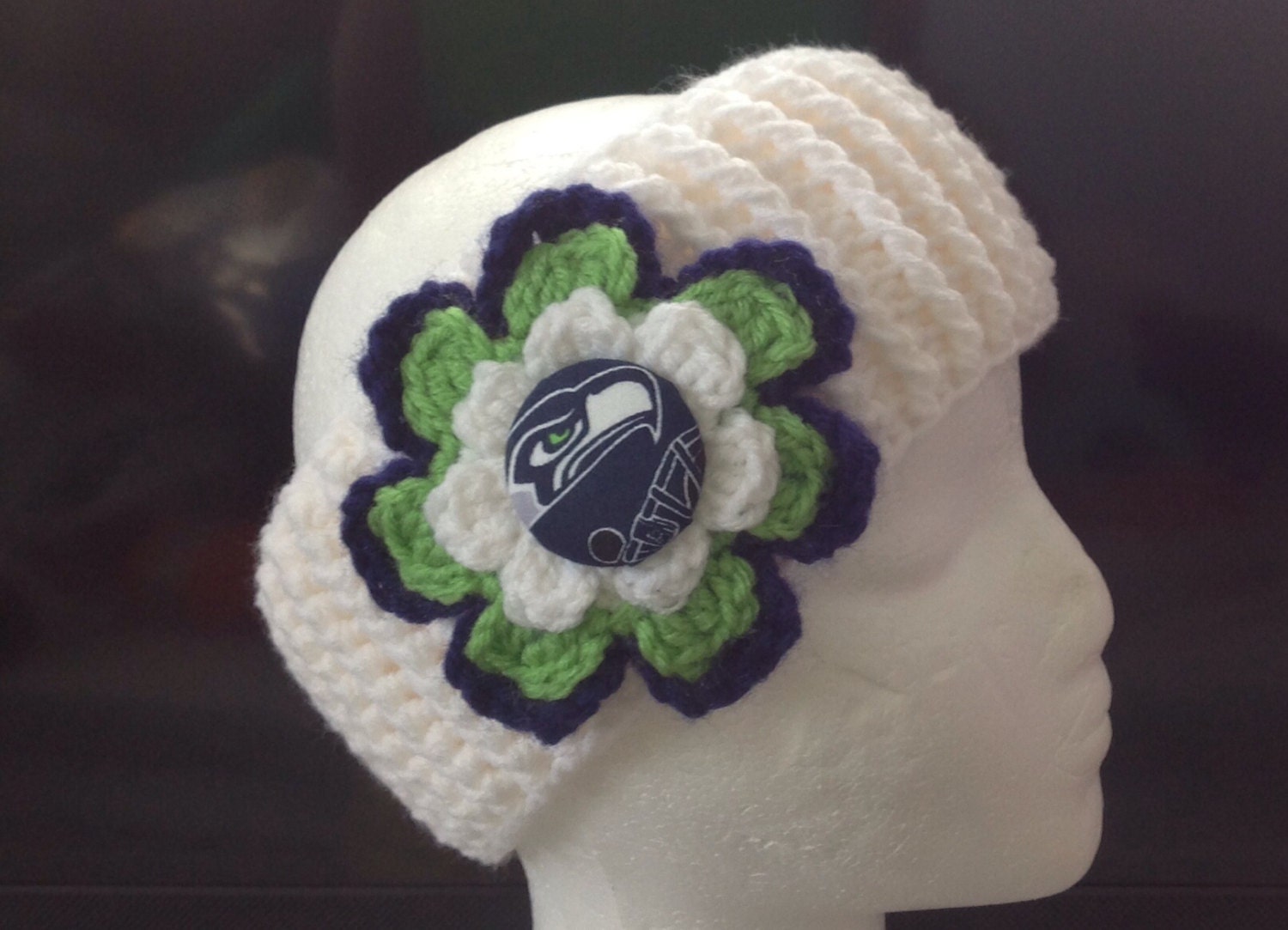 Seattle Seahawks Headband Crocheted in Navy Lime Green Aand - Etsy UK