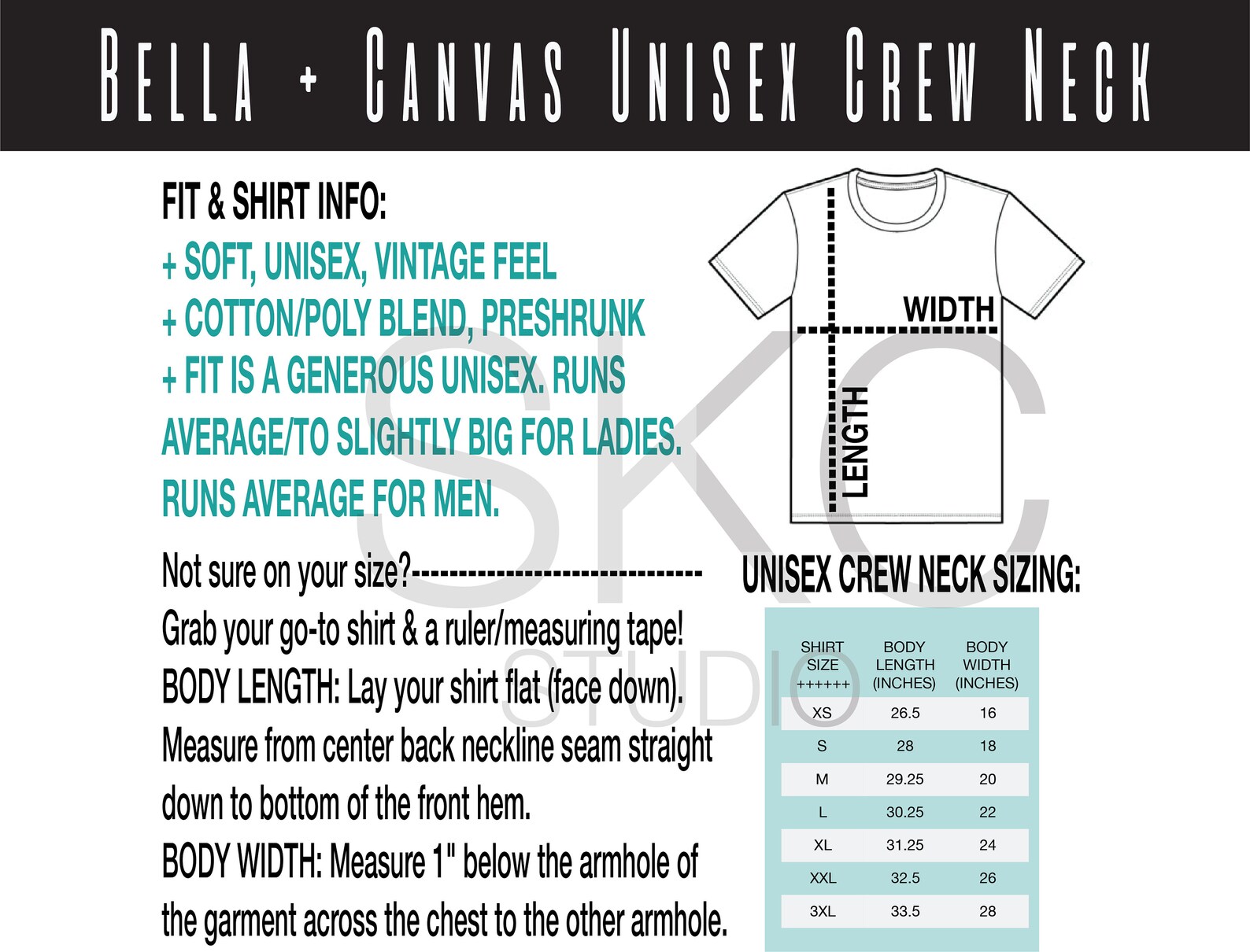 Bella Canvas Size Chart, Includes 2 Size Charts & Fit Guide, Bella ...