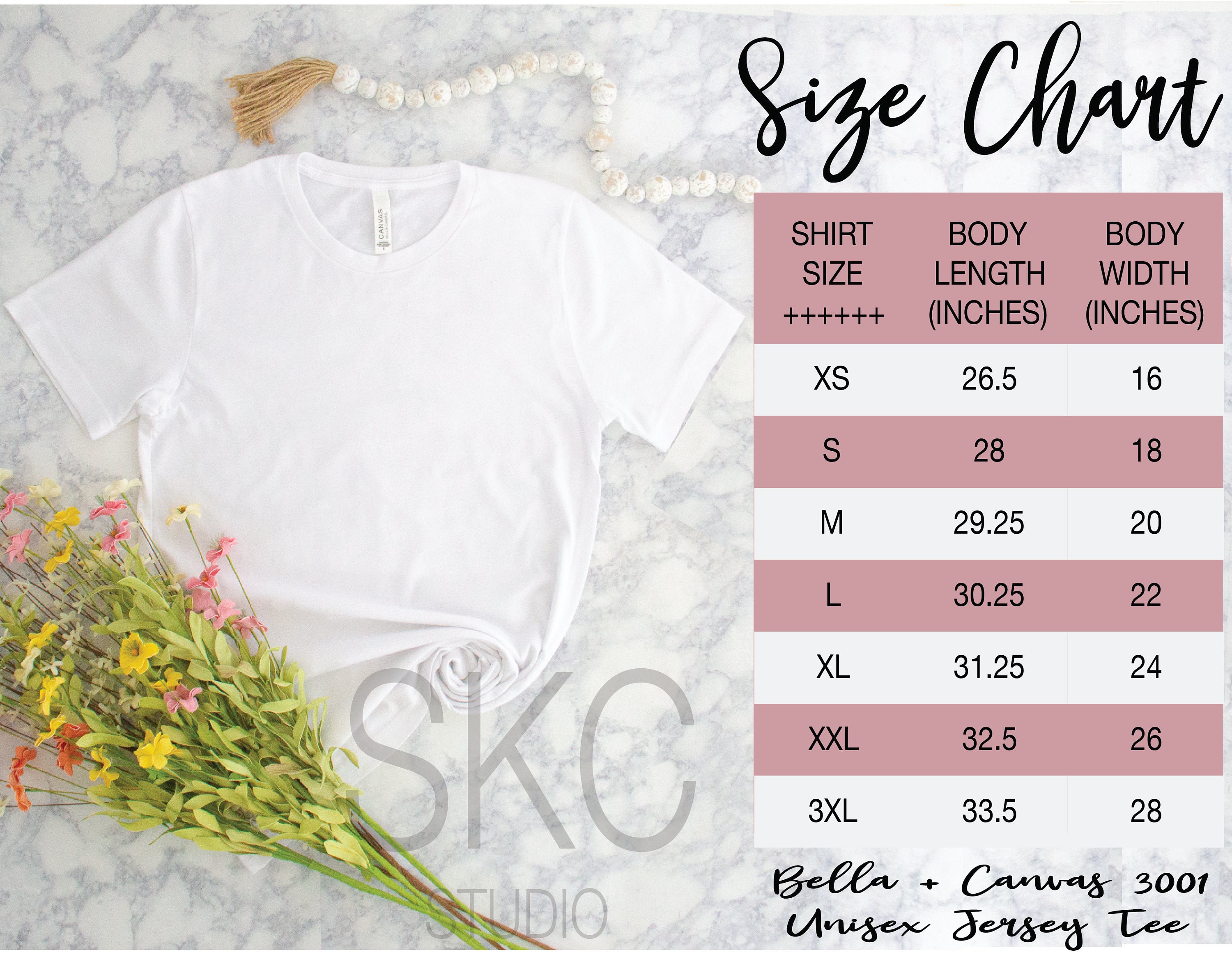 Bella Canvas Size Chart, Includes 4 Size Charts, Bella Canvas 3001 SIZE ...