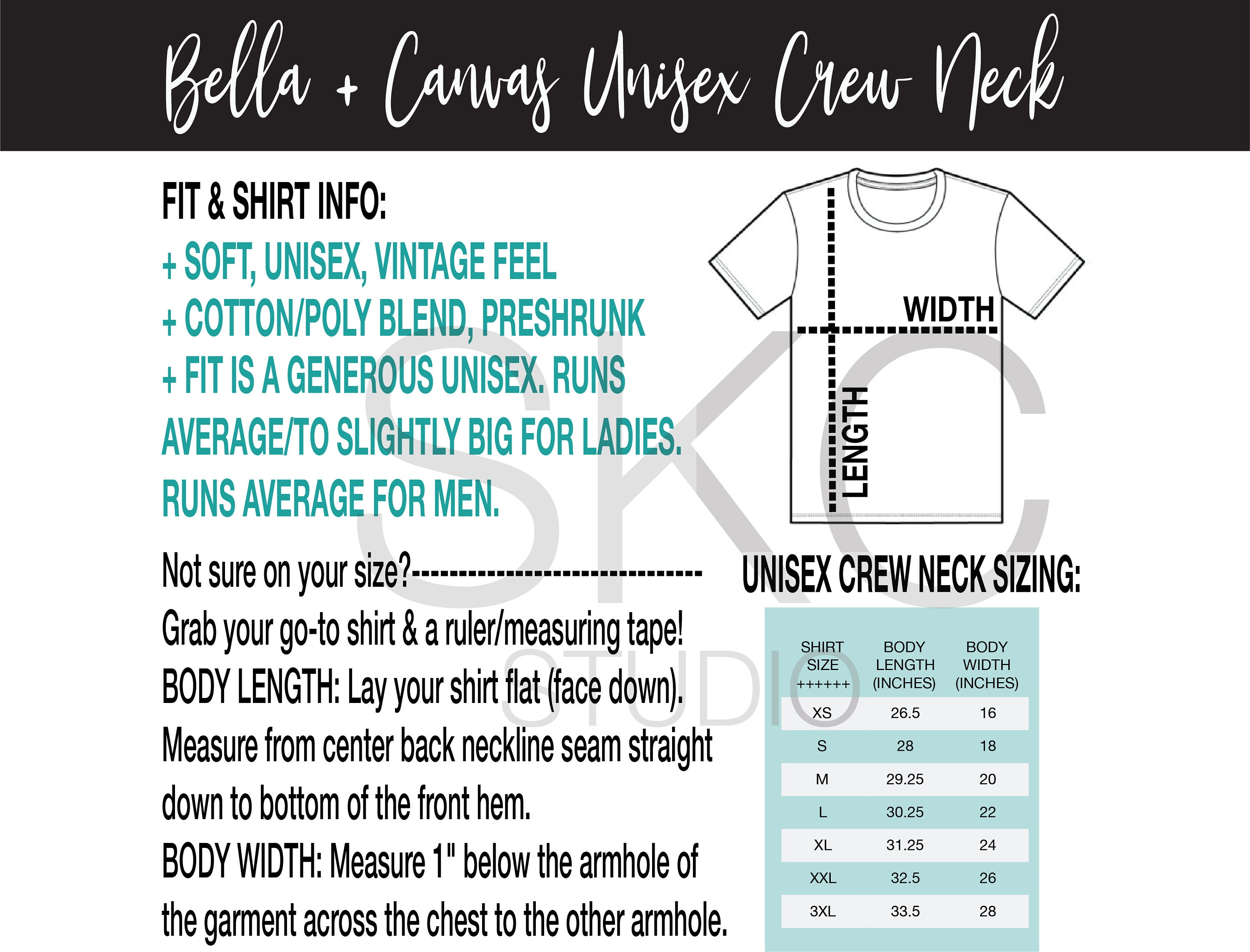 Bella Canvas Size Chart, Includes 2 Size Charts & Fit Guide, Bella ...