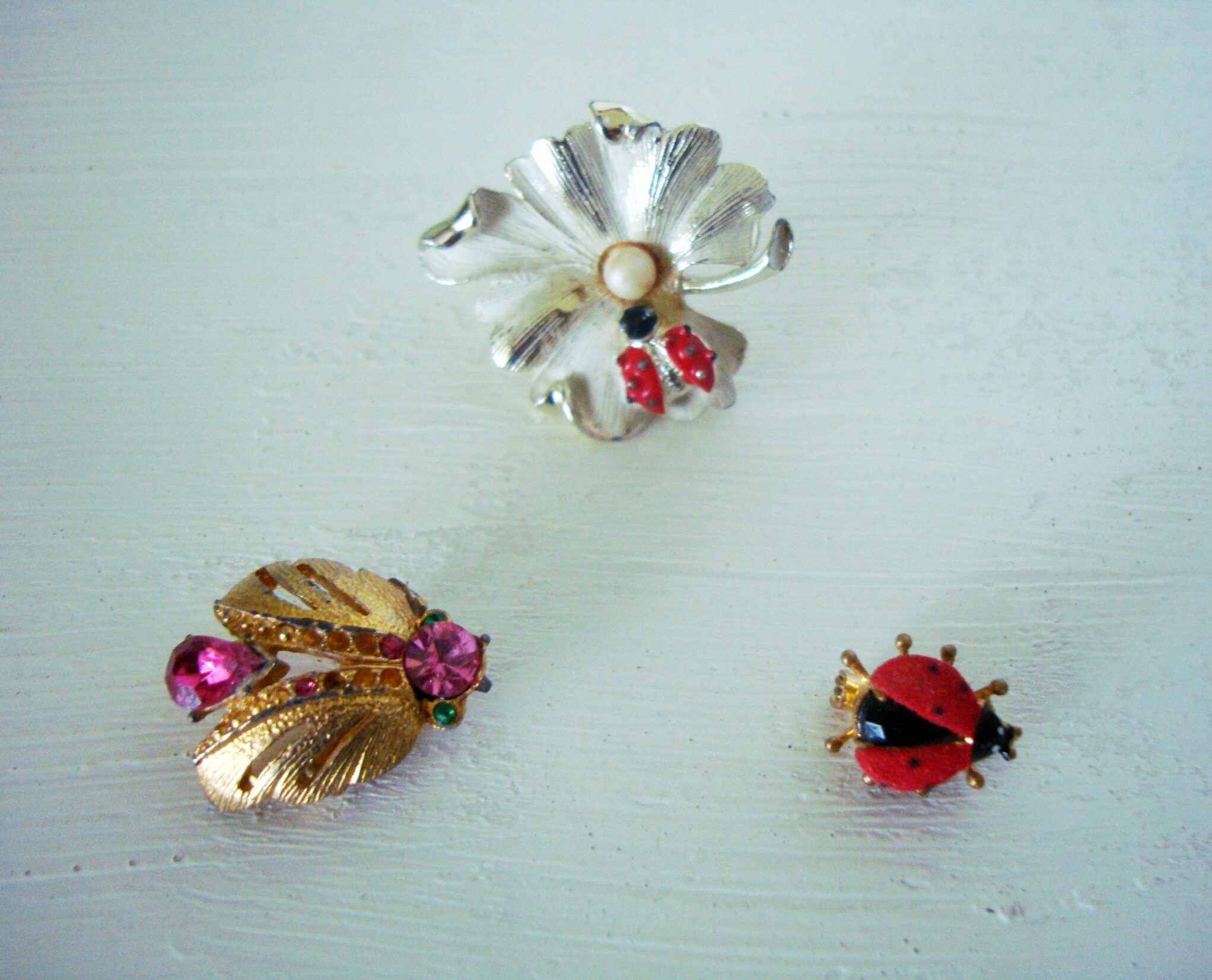 Mid Century BUG PINS 3 Vintage Lady Bug Leaf Beetle Insect Jewelry ...
