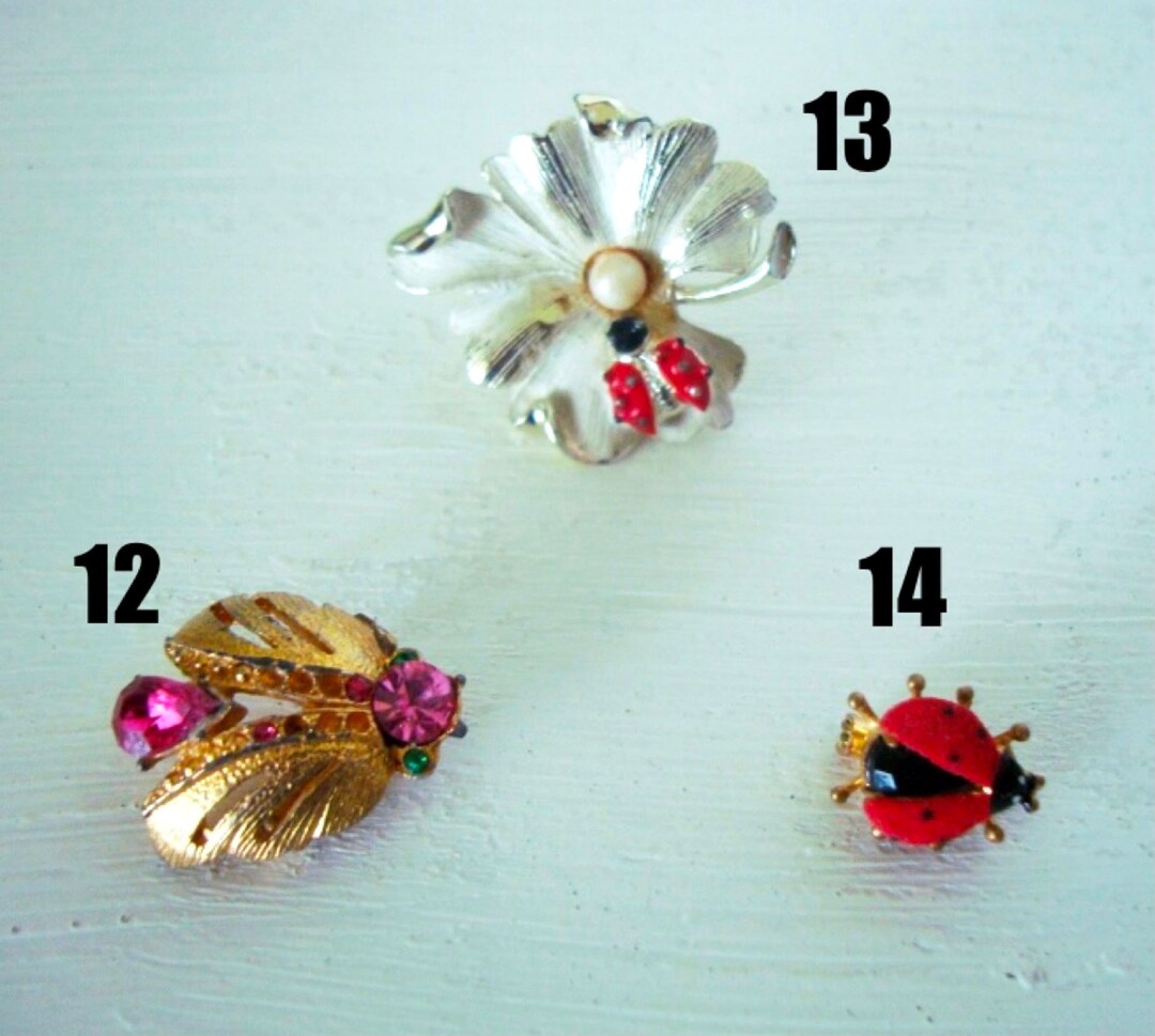 Mid Century BUG PINS 3 Vintage Lady Bug Leaf Beetle Insect Jewelry ...