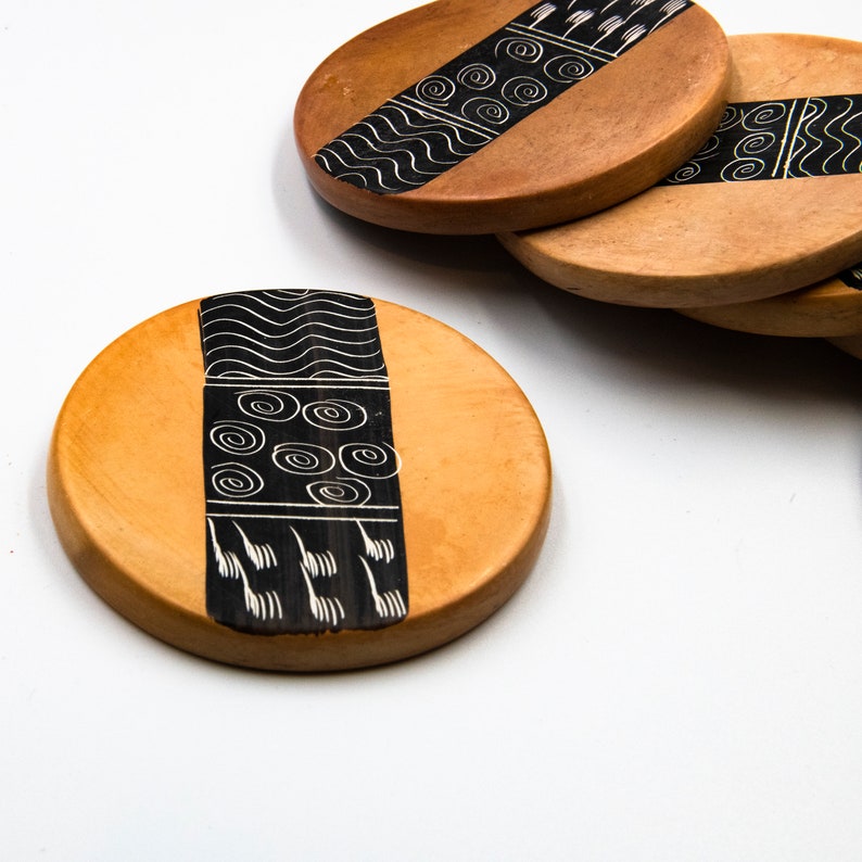 Handmade Soapstone Coasters With Storage Case, African Hand Curved ...