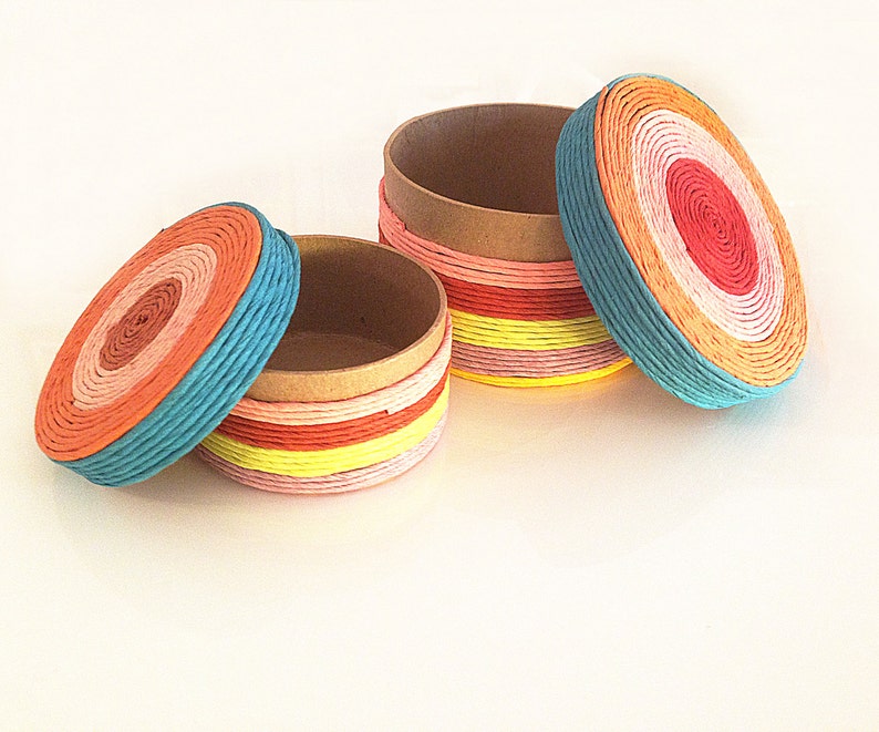 Jute Rope Boxes, Set of Two Hardboard Boxes, Colorful Jute String ...