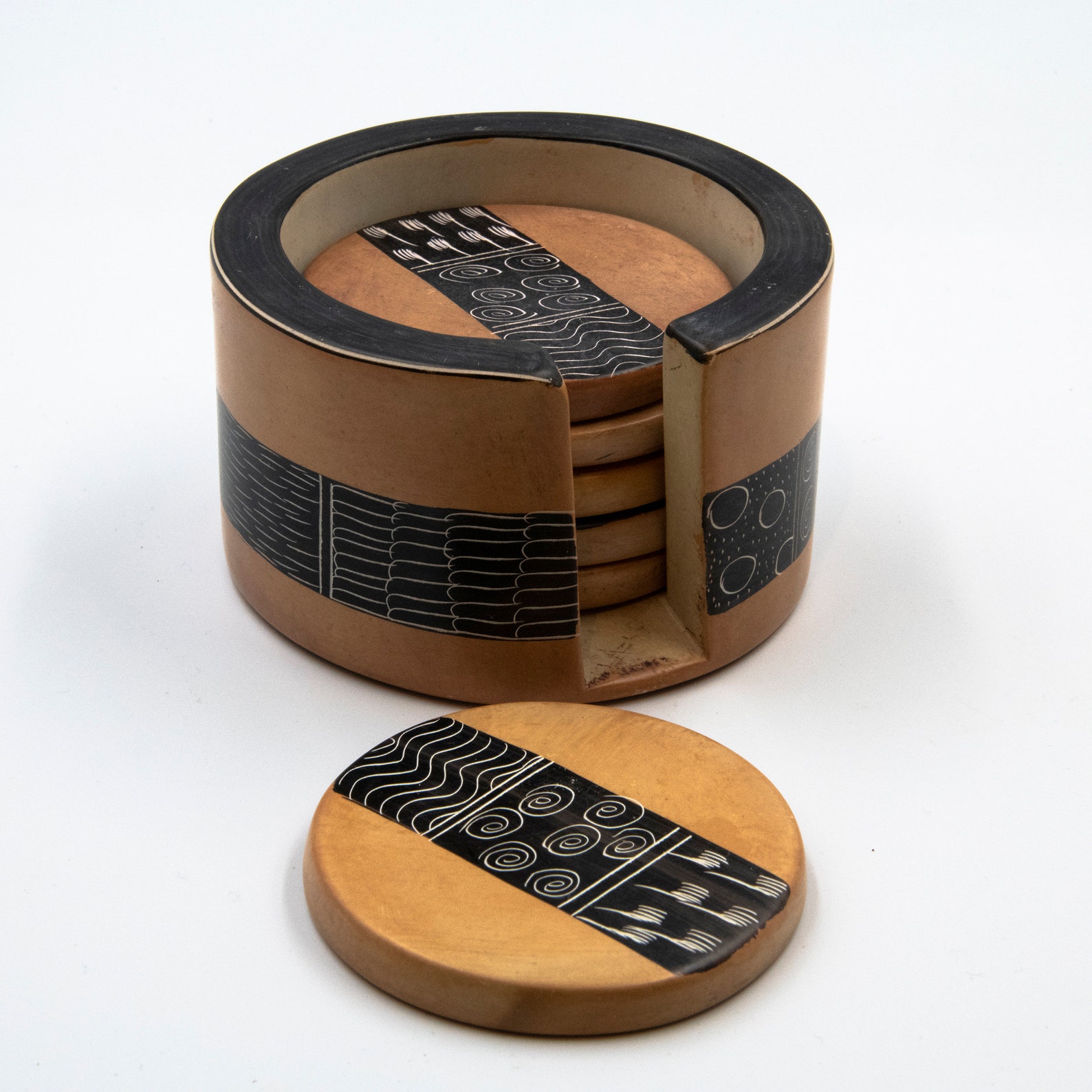 Handmade Soapstone Coasters With Storage Case, African Hand Curved ...