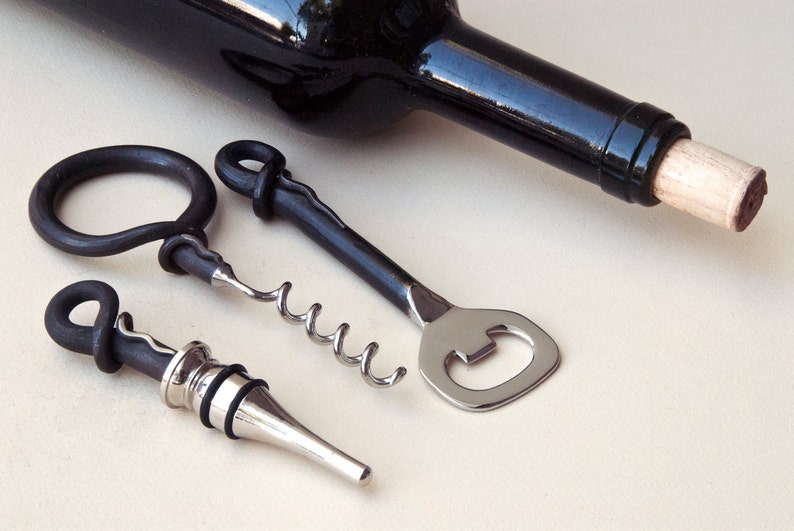 Wine Utensils Set of Three, Bottle Opener, Wine Bottle Stopper, Wine ...