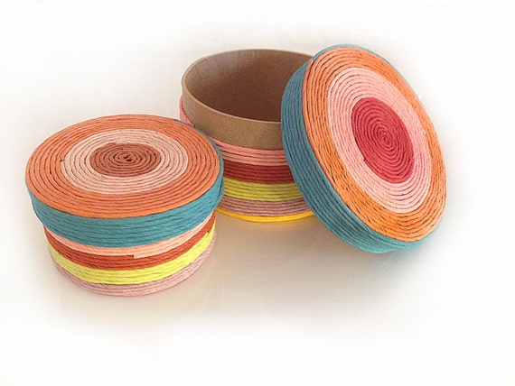 Jute Rope Boxes Set of Two Hardboard Boxes Colorful Jute | Etsy