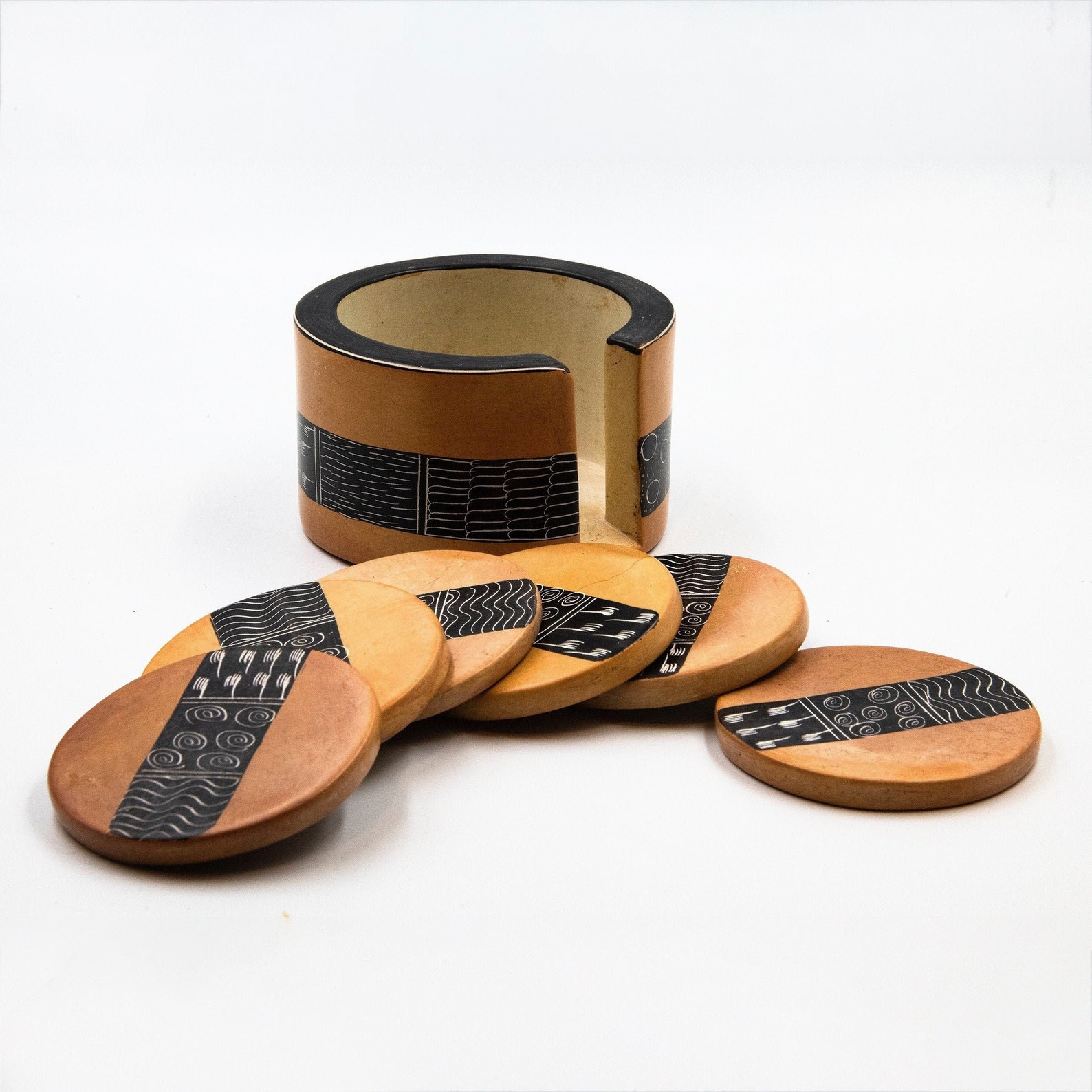 Handmade Soapstone Coasters With Storage Case, African Hand Curved ...