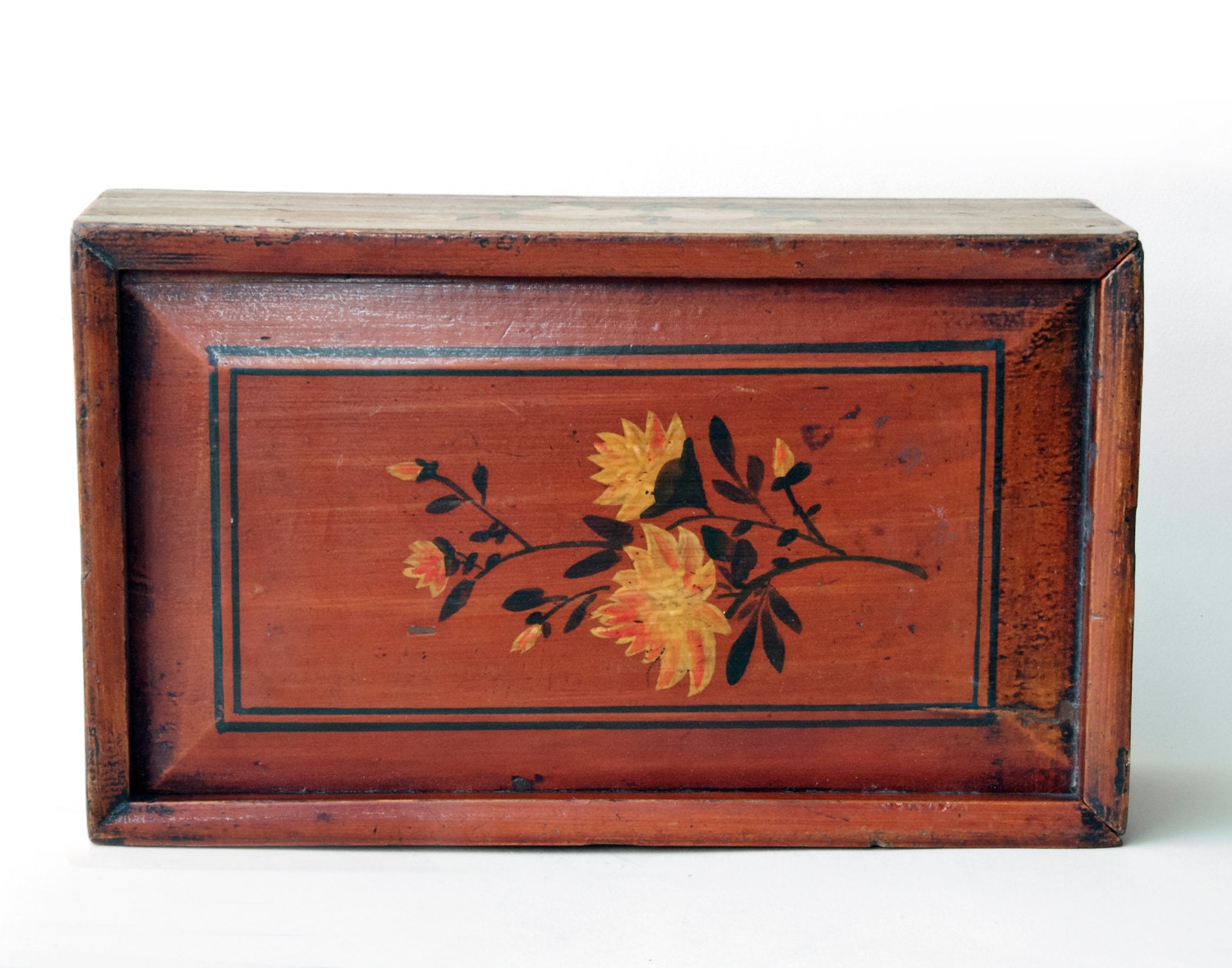 Unique Big Antique Chinese Box, 19th C. Wooden Box With Sliding Lid and ...