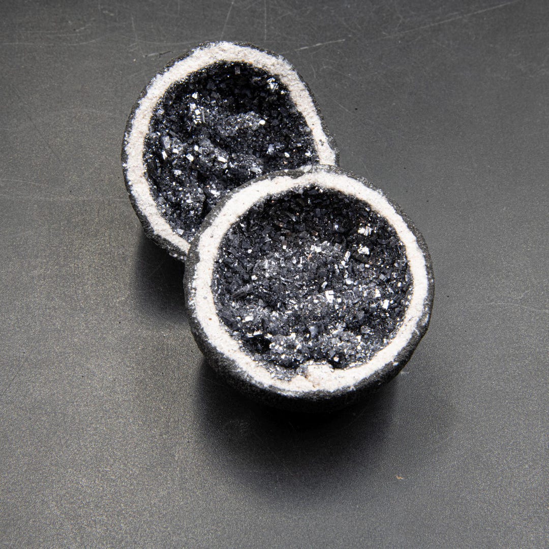 Mini Black Moroccan Oco Geode Mineral With Sparkling Calcite and Quartz ...