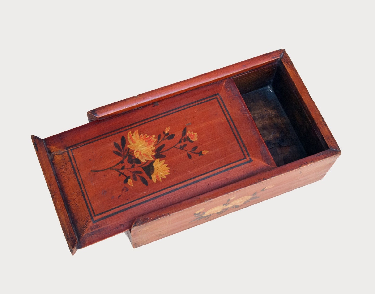 Unique Big Antique Chinese Box, 19th C. Wooden Box With Sliding Lid and ...