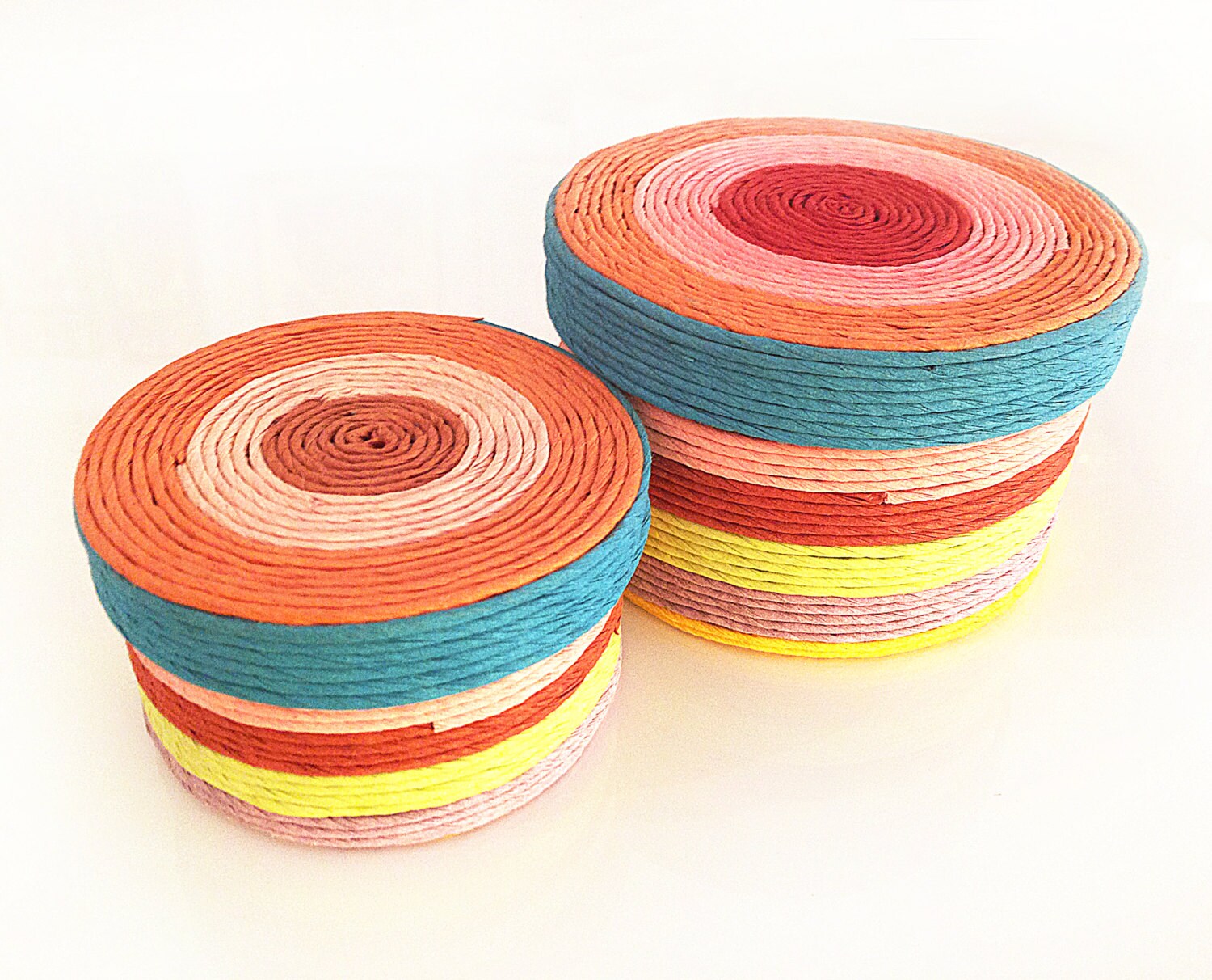 Jute Rope Boxes, Set of Two Hardboard Boxes, Colorful Jute String ...