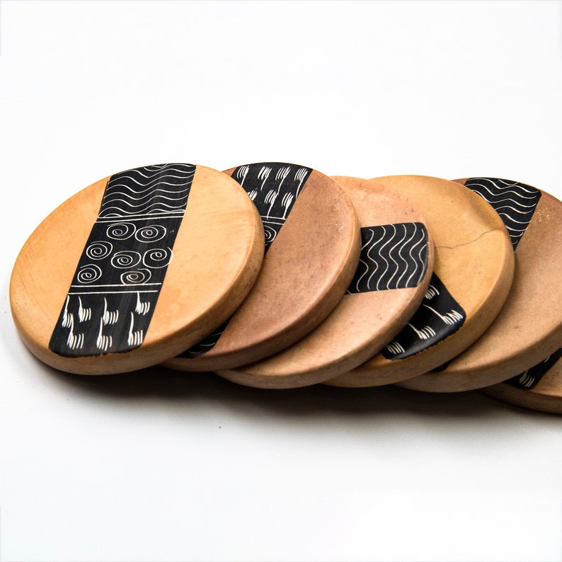 Handmade Soapstone Coasters With Storage Case, African Hand Curved ...