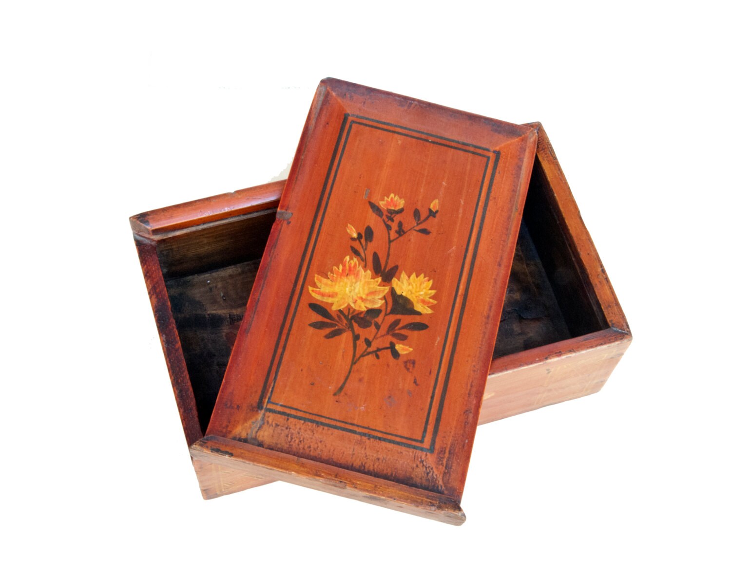 Unique Big Antique Chinese Box, 19th C. Wooden Box With Sliding Lid and ...