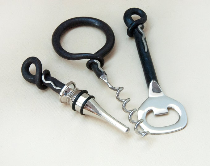 Wine Utensils Set of Three, Bottle Opener, Wine Bottle Stopper, Wine ...