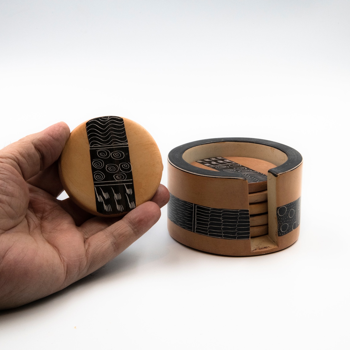 Handmade Soapstone Coasters With Storage Case, African Hand Curved ...