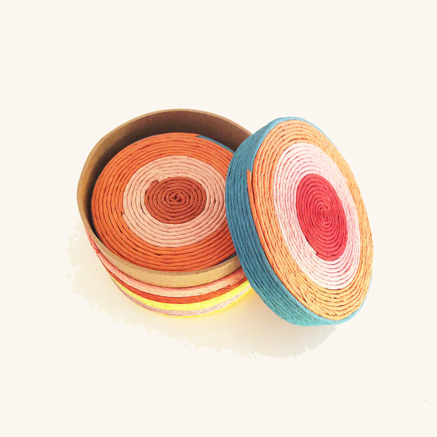 Jute Rope Boxes, Set of Two Hardboard Boxes, Colorful Jute String ...