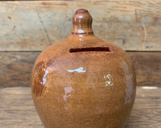 Handmade Pottery Coin Bank, Red Clay Slipware in Amber Glaze - Etsy