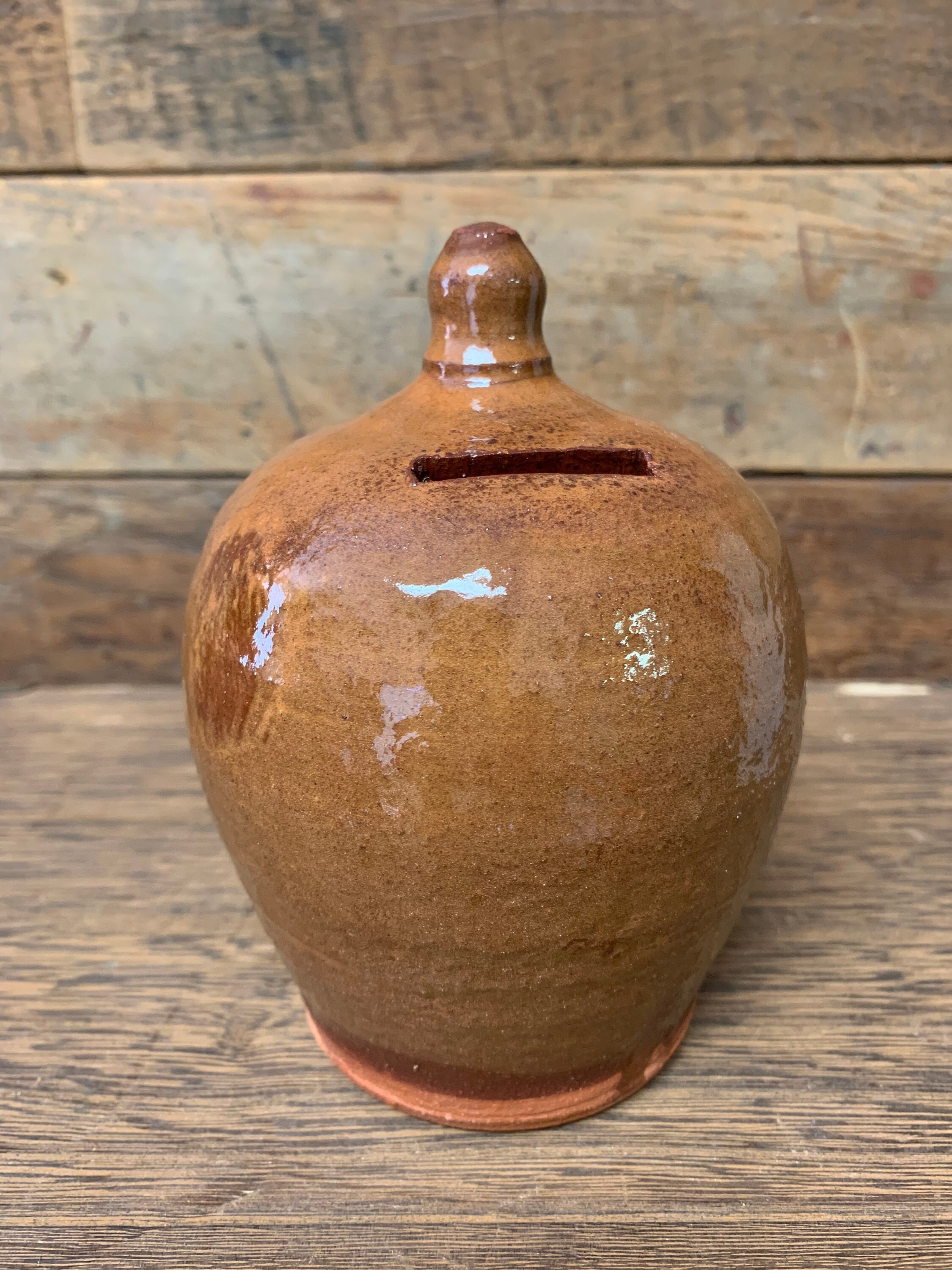 Handmade Pottery Coin Bank, Red Clay Slipware in Amber Glaze - Etsy