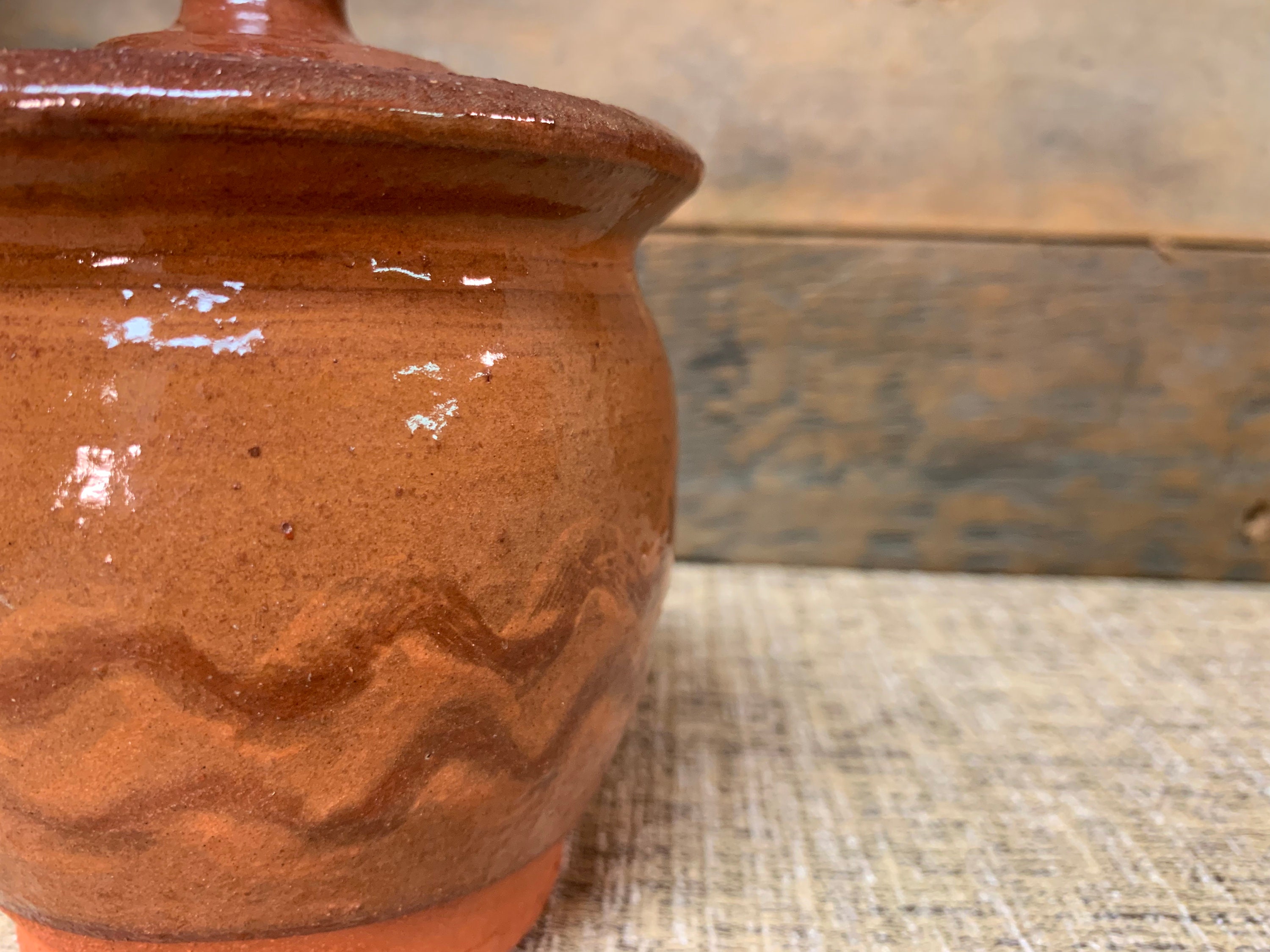 Handmade Pottery Small Lidded Jar, Red Clay Slipware Sugar Jar in Amber ...