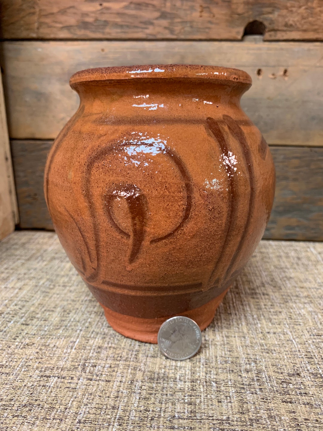 Handmade WV Pottery Slipware Jar, Storage Jar, Red Clay Vase in Amber ...