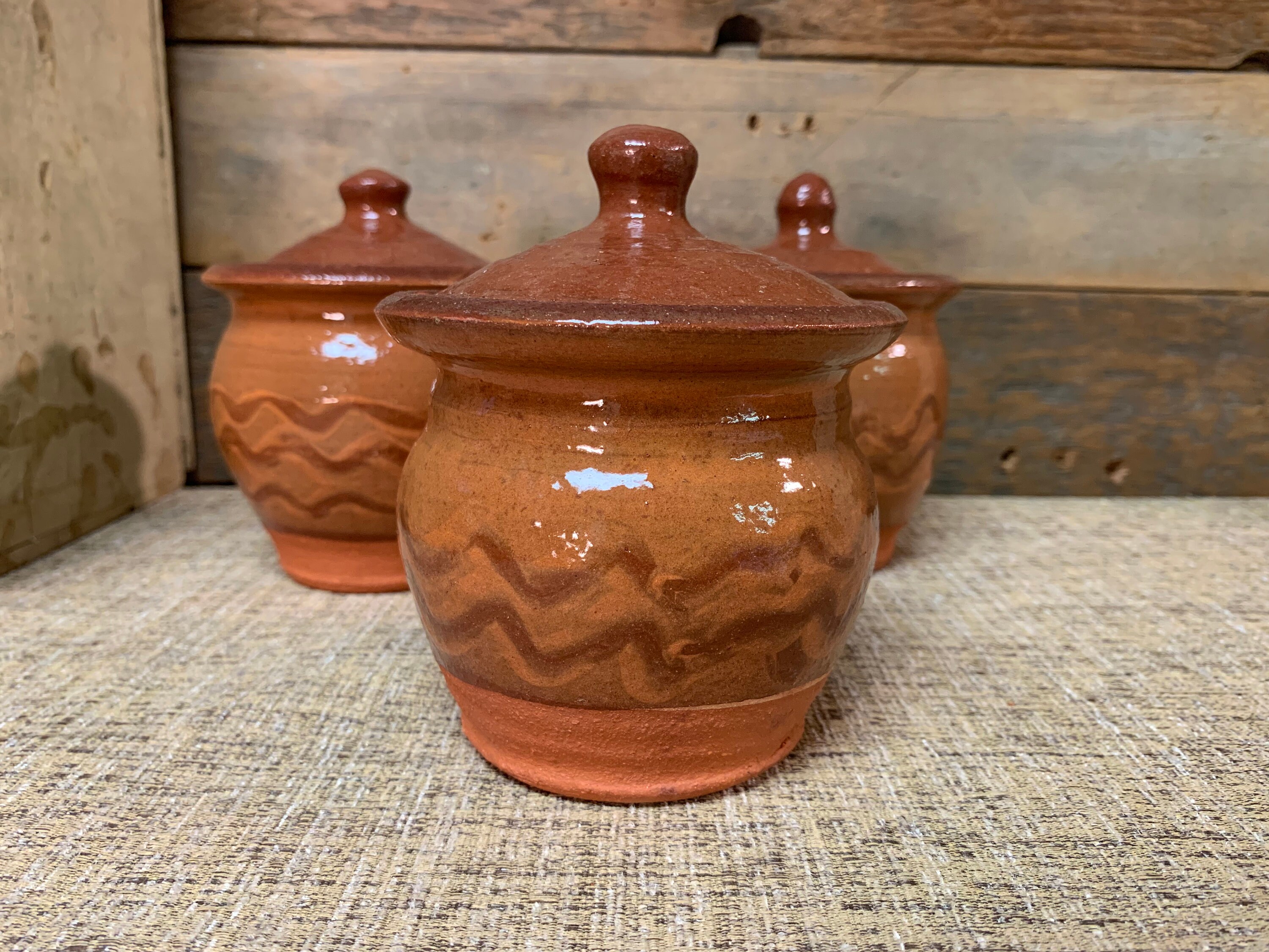 Handmade Pottery Small Lidded Jar, Red Clay Slipware Sugar Jar in Amber ...