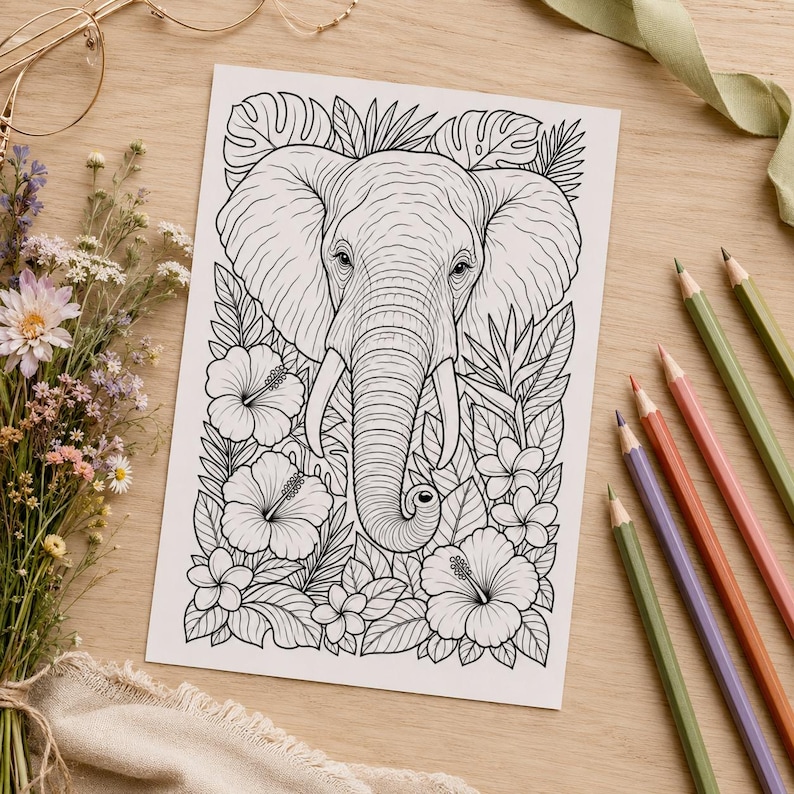 Floral Animal Coloring Book | 36 Botanical Wildlife Pages (digital ...
